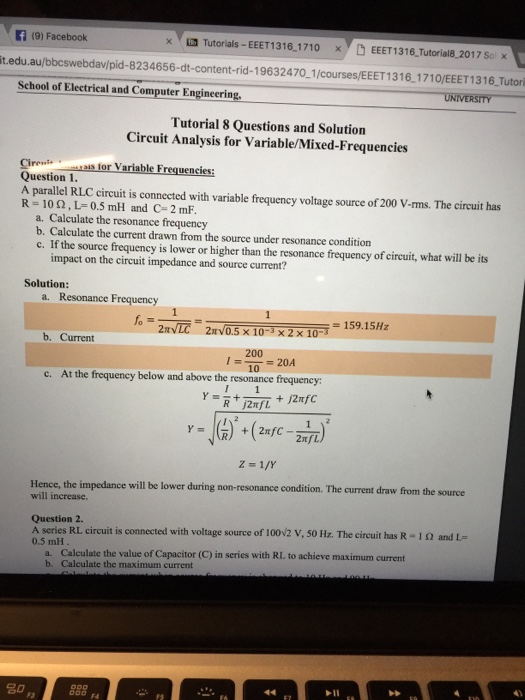 Solved A parallel RLC circuit is connected with variable | Chegg.com