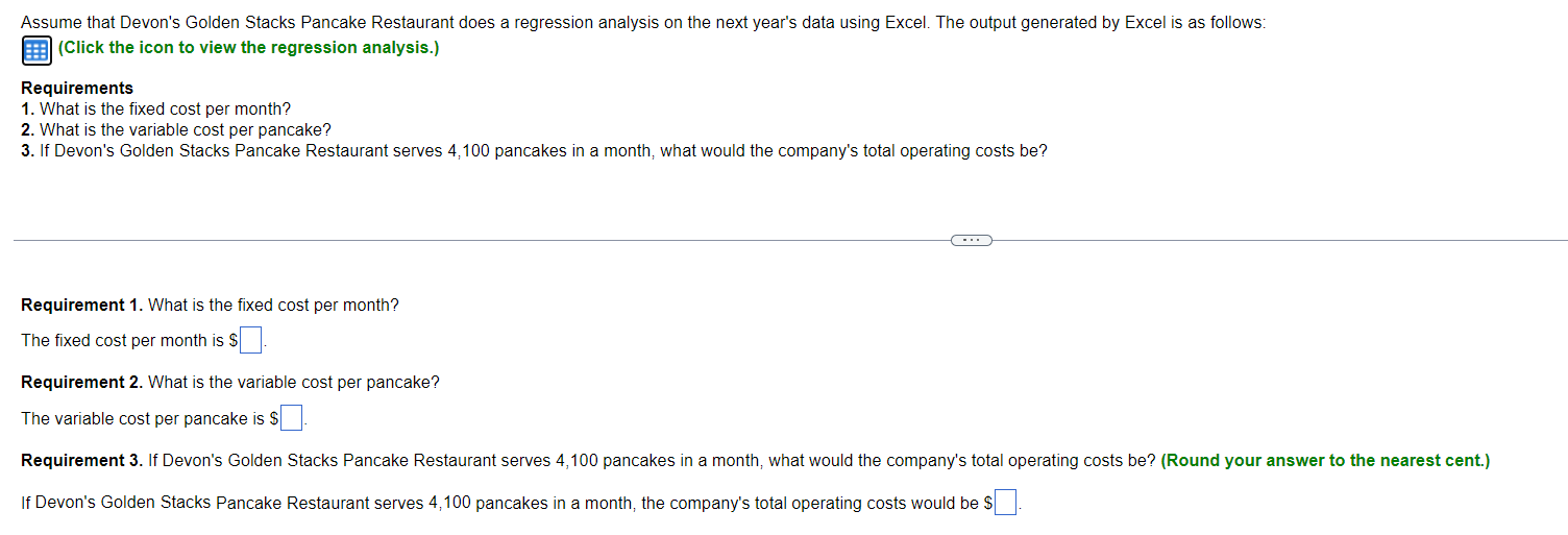 Solved Assume that Devon's Golden Stacks Pancake Restaurant | Chegg.com