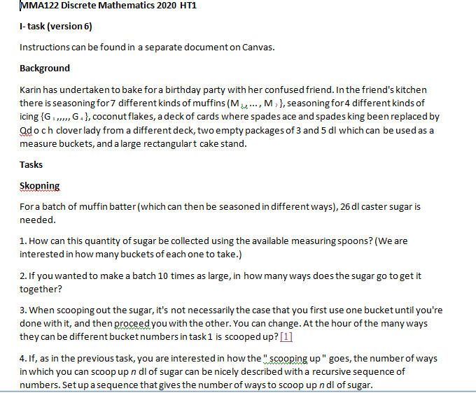 MMA122 Discrete Mathematics 2020 HT1 1- task (version | Chegg.com