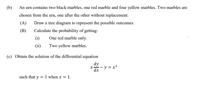 Solved (b) An urn contains two black marbles, one red marble | Chegg.com
