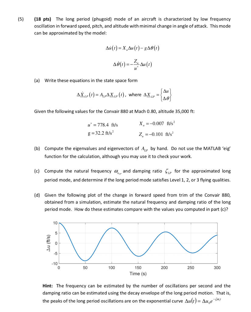 Solved (5) (18 pts) The long period (phugoid) mode of an | Chegg.com