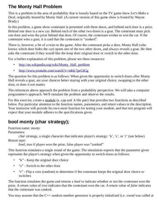 Solved The Monty Hall Problem This is a problem in the area | Chegg.com