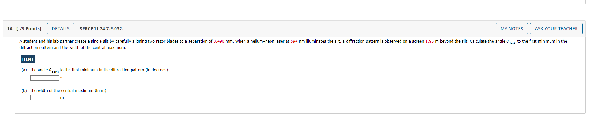 Solved Diffraction Pattern And The Width Of The Central 1612