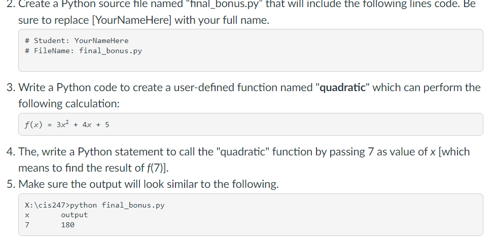 Solved 2. Create a Python source tile named "Ћnal_bonus.py" | Chegg.com