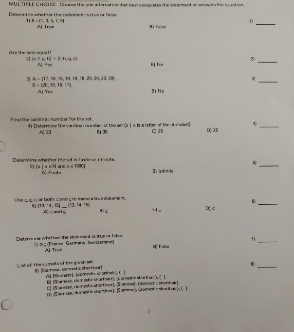 Solved MULTIPLE CHOICE. Choose the one alternative that best | Chegg.com