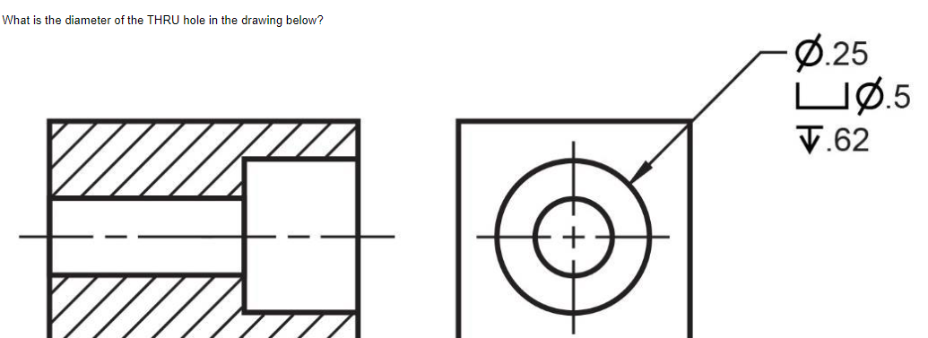 Solved What is the diameter of the THRU hole in the drawing | Chegg.com