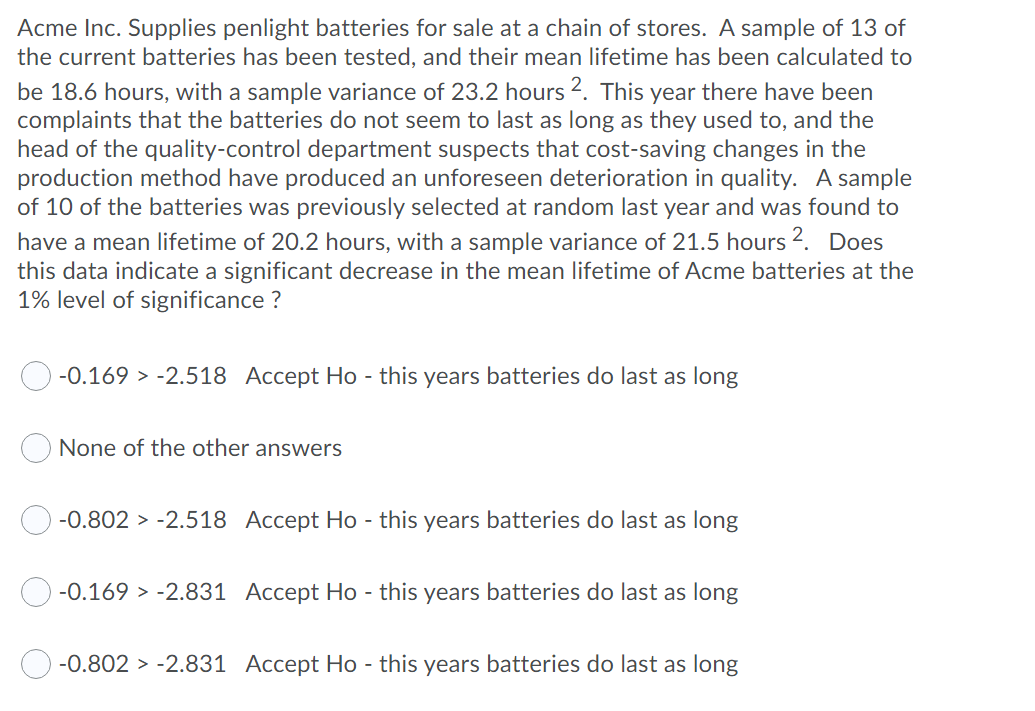 Solved Acme Inc. Supplies penlight batteries for sale at a | Chegg.com