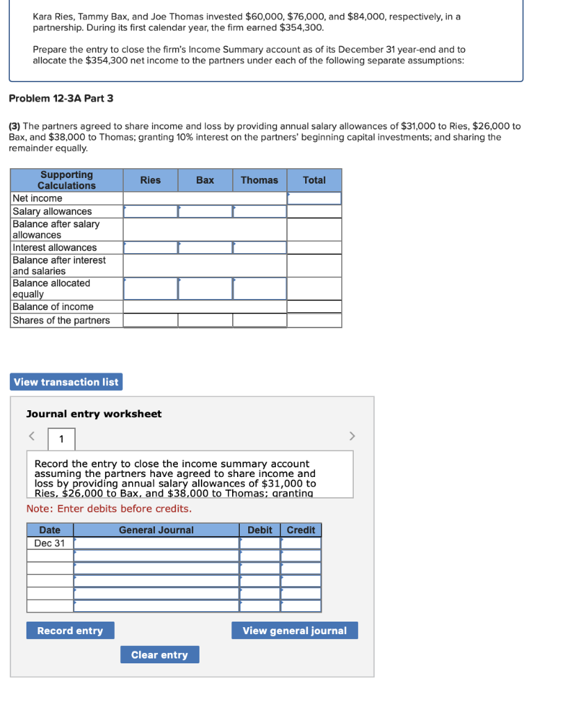 Solved Kara Ries, Tammy Bax, and Joe Thomas invested | Chegg.com