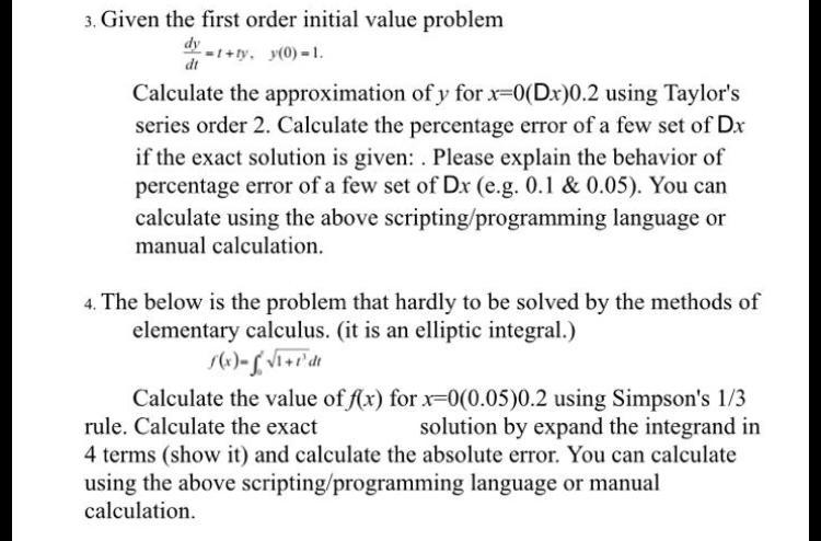 Solved 3. Given the first order initial value problem dy | Chegg.com