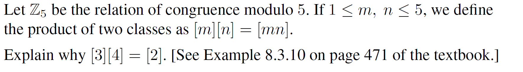 Solved Let Z5 Be The Relation Of Congruence Modulo 5 If 1