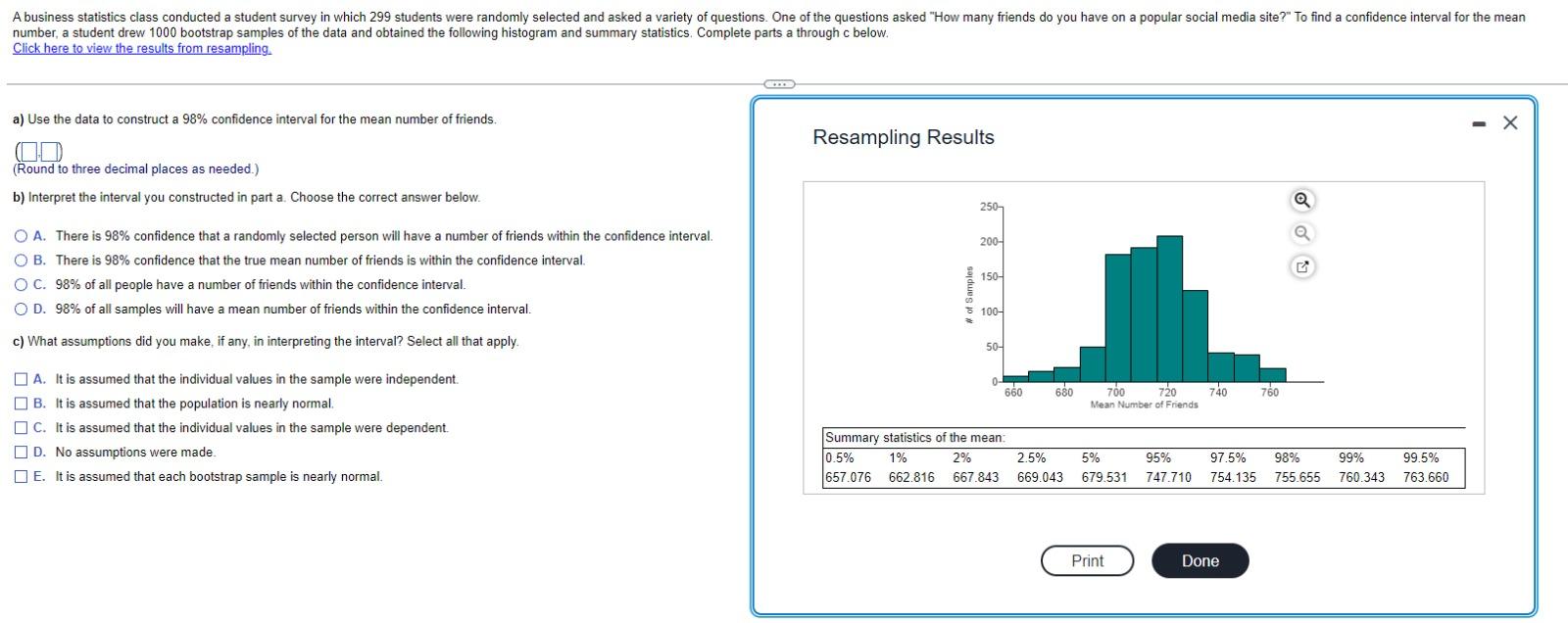 Solved number, a student drew 1000 bootstrap samples of the | Chegg.com