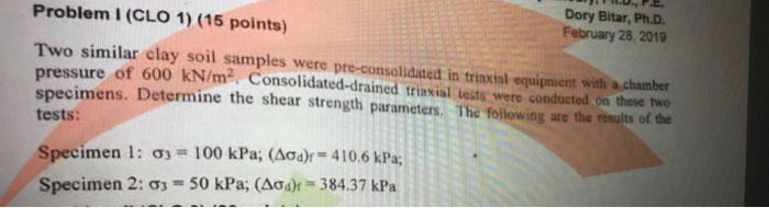 Solved Problem I (CLO 1) (15 points) HU., PE Dory Bitar, | Chegg.com