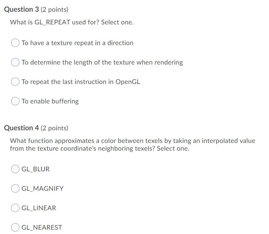 Solved Question 1 (2 points) To select a specific texture to | Chegg.com