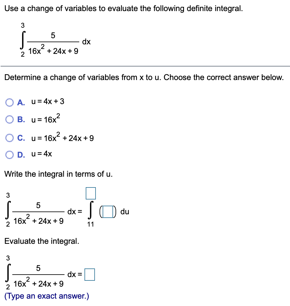 Solved Use a change of variables to evaluate the following | Chegg.com