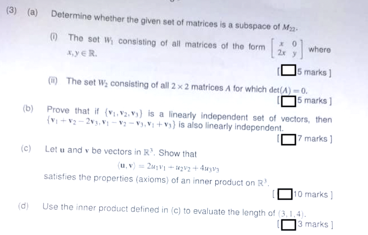 Solved (3) (a) Determine whether the given set of matrices | Chegg.com