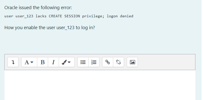 Solved Oracle issued the following error: user user_123 | Chegg.com
