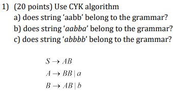 Solved 1) (20 points) Use CYK algorithm a) does string | Chegg.com