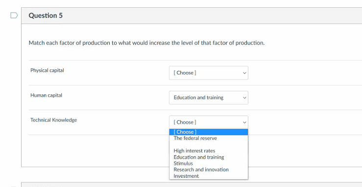 Solved Question 5 Match each factor of production to what | Chegg.com