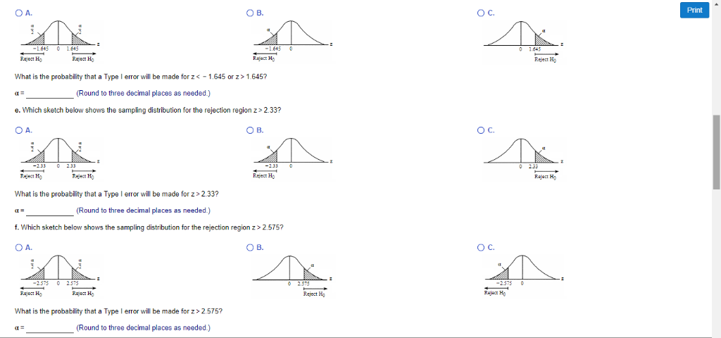 Solved 3. For each of the following rejection regions, | Chegg.com