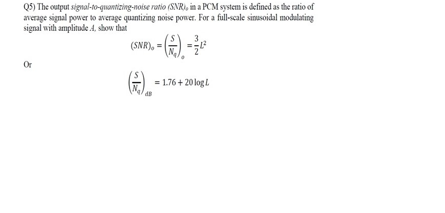 Solved Q5) The output signal-to-quantizing-noise ratio | Chegg.com