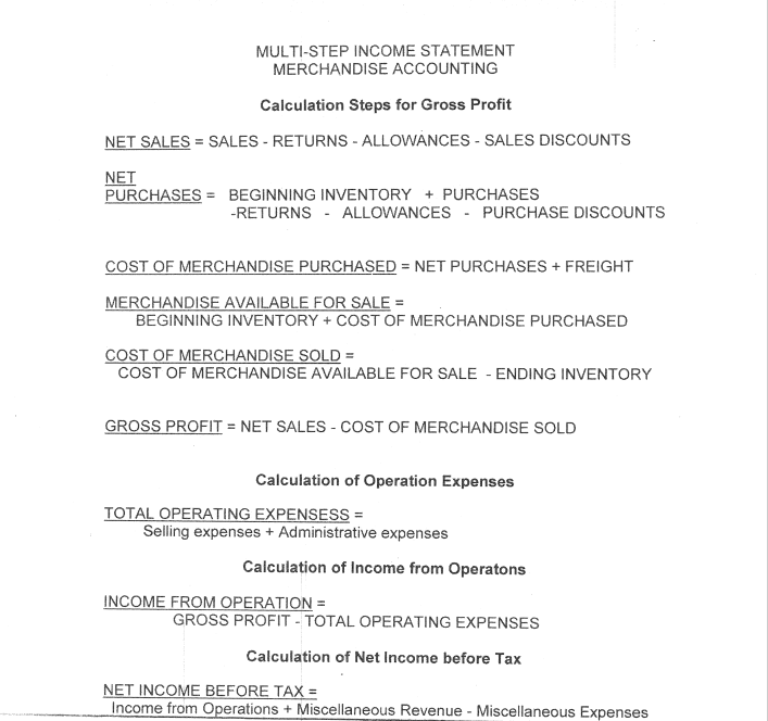 Solved MULTI-STEP INCOME STATEMENT Column #: 1 2 3 4 SALES | Chegg.com