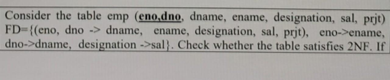 Solved Consider the table emp (eno dno, dname, ename, | Chegg.com