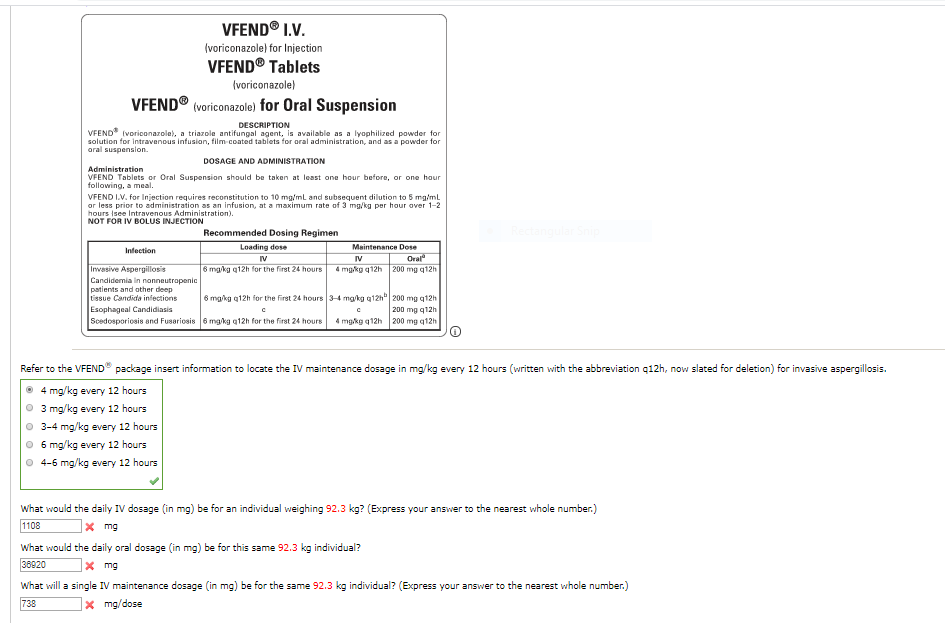 Solved VFEND 1.V. (voriconazole) for Injection VFEND® | Chegg.com