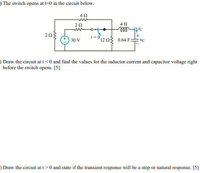 Solved The switch opens at t=0 in the circuit below. 4Ω 212 | Chegg.com
