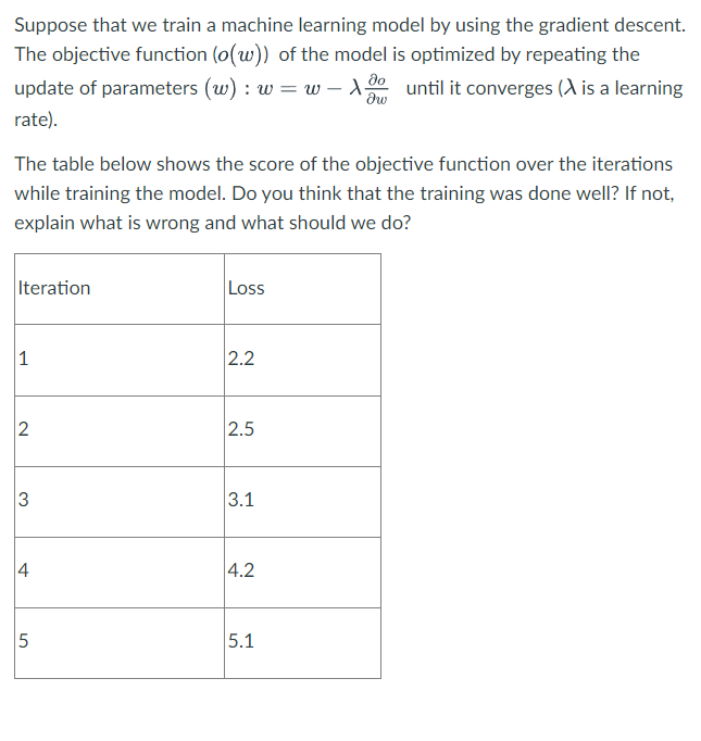 Solved Suppose that we train a machine learning model by | Chegg.com