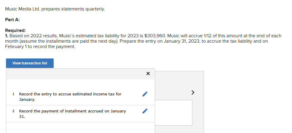 Solved Music Media Ltd. ﻿prepares statements quarterly.Part | Chegg.com