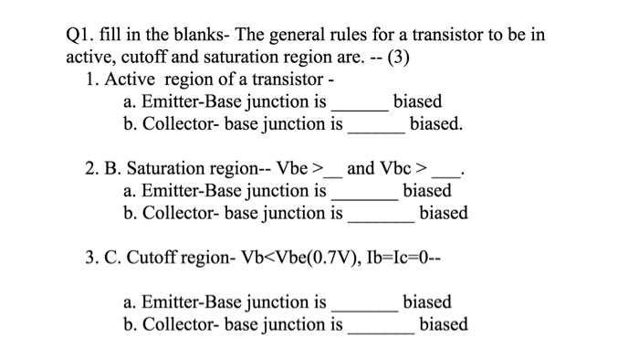 Solved The general rules for a transistor to be in active, | Chegg.com