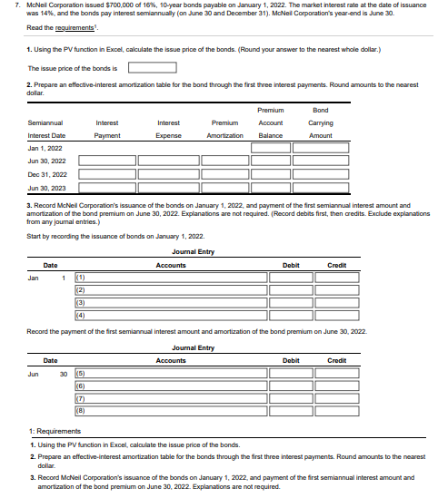 7. MoNeil Corporasion issued $700,000 of 16%, 10-year | Chegg.com