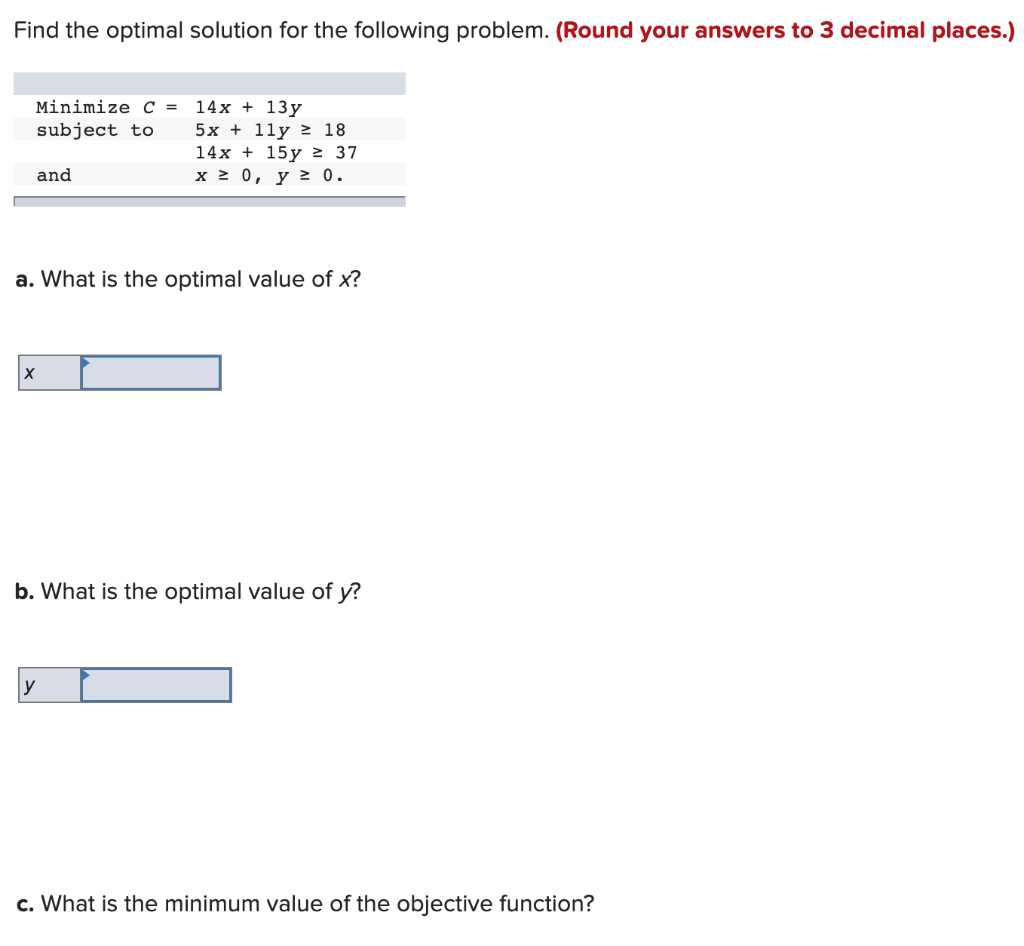 Solved Find optimal value of x, optimal value of y, and | Chegg.com