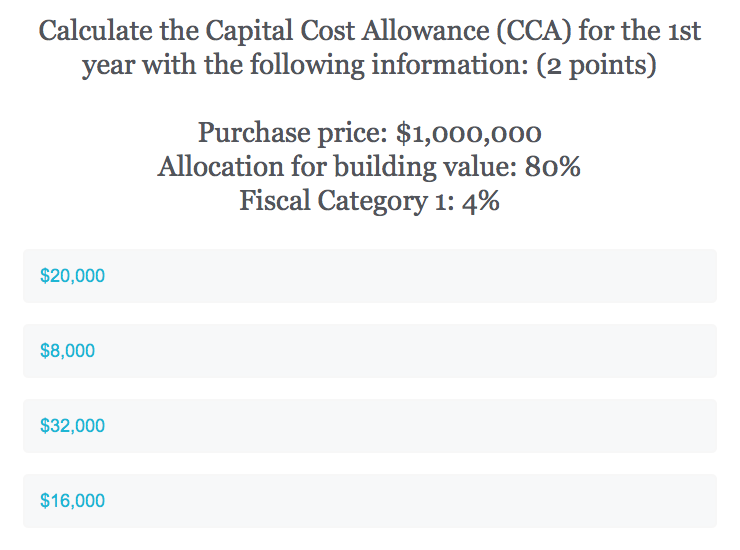Solved Calculate the Capital Cost Allowance (CCA) for the | Chegg.com