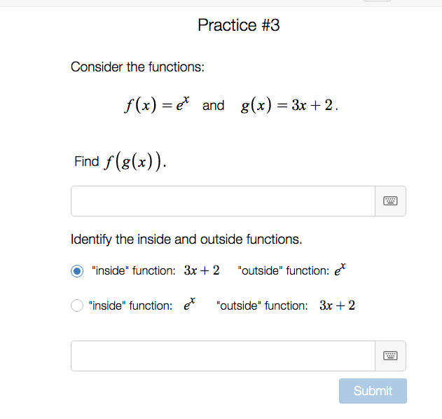Solved Practice #3 Consider the functions: f(x) = et and | Chegg.com