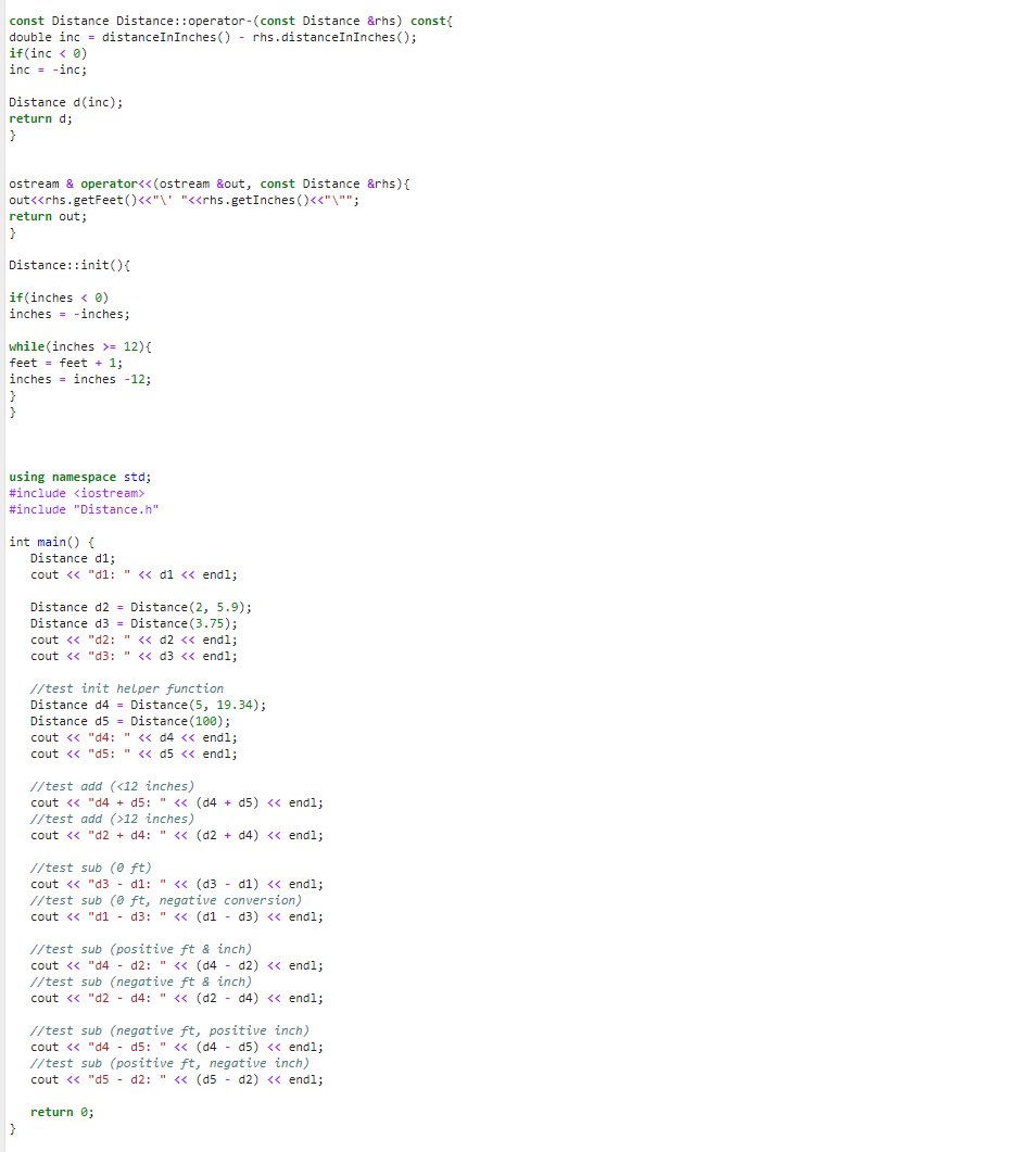 Solved unsigned int Distance::feet Distance.cpp:81:11: | Chegg.com