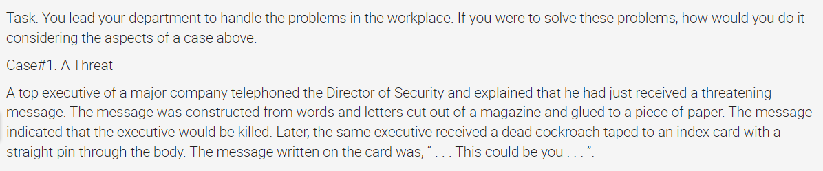 Solved Task: You lead your department to handle the problems | Chegg.com