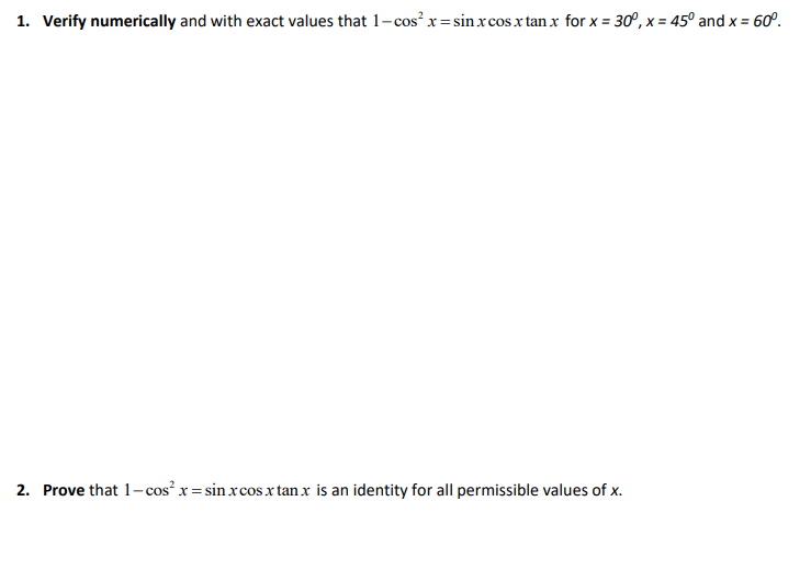 Solved 1. Verify numerically and with exact values that | Chegg.com