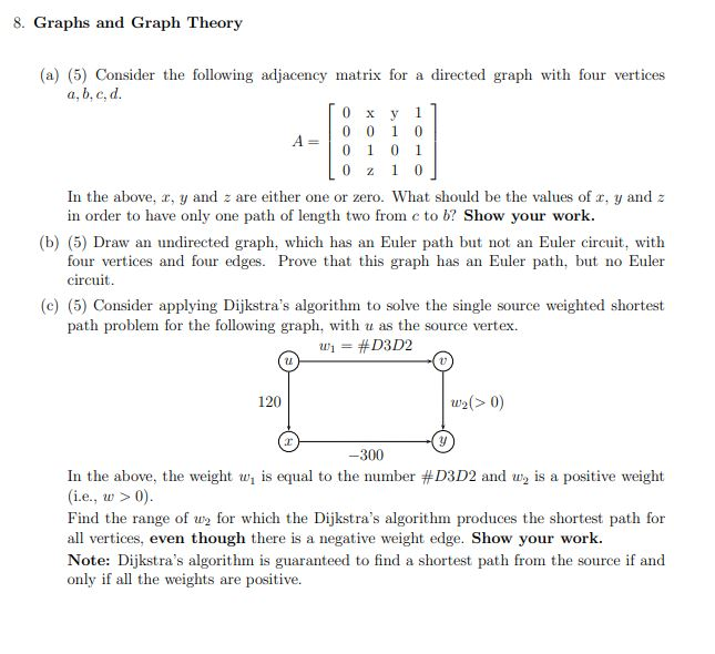 Solved 8. Graphs and Graph Theory (a) (5) Consider the | Chegg.com