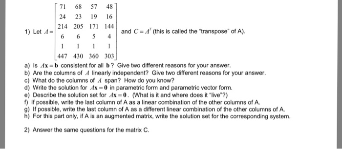Solved Linear Algebra. Question 1. Answer part by part from | Chegg.com