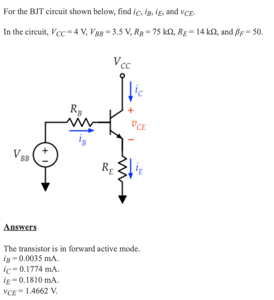 Solved For the BJT circuit shown below, find ic, ib, i E, | Chegg.com