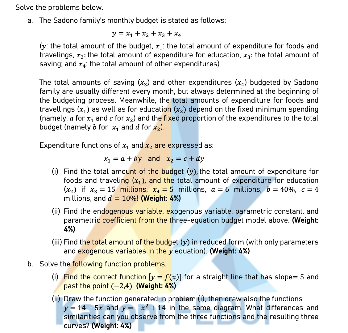 Solved Solve the problems below. a. The Sadono family's | Chegg.com