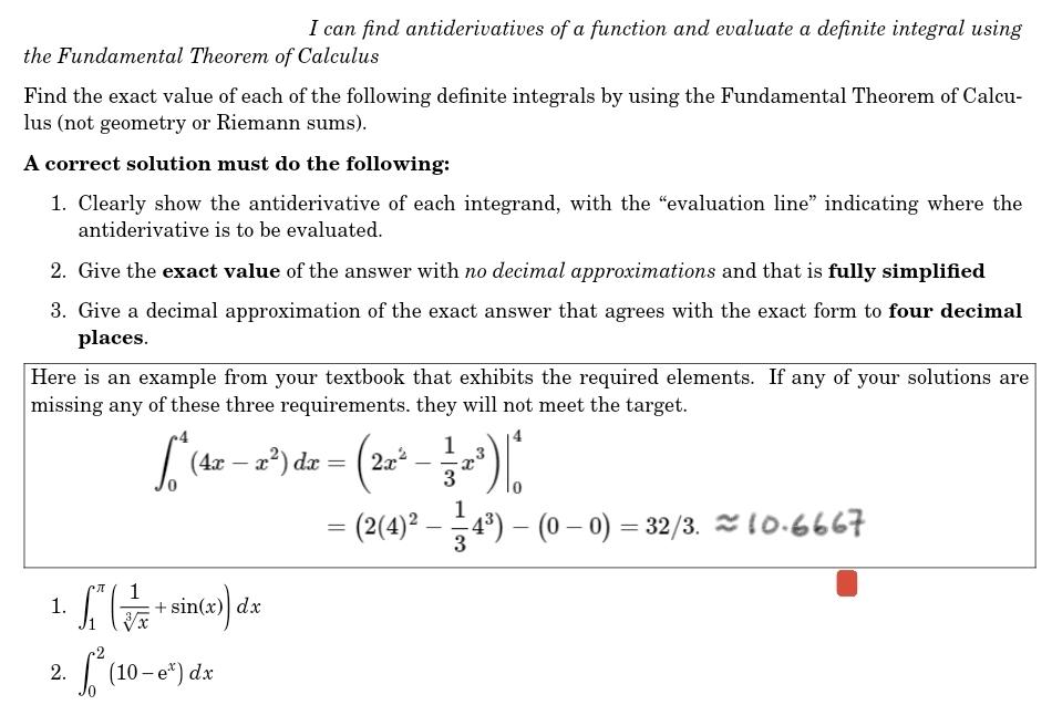 Solved I can find antiderivatives of a function and evaluate | Chegg.com