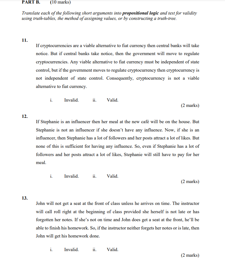 Solved PART B. (10 marks) Translate each of the following | Chegg.com