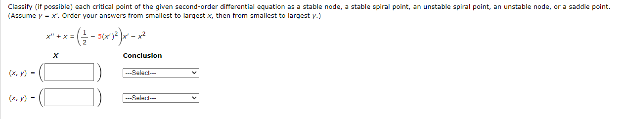 Solved Classify (if possible) each critical point of the | Chegg.com