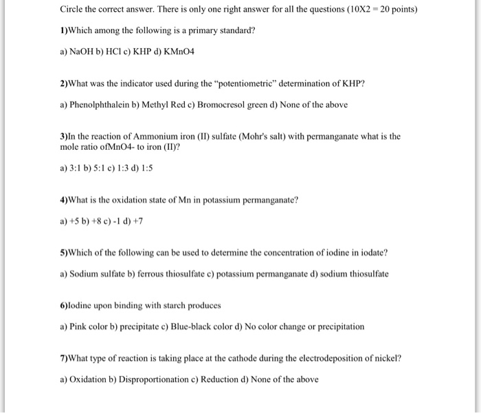 Solved Circle the correct answer. There is only one right | Chegg.com