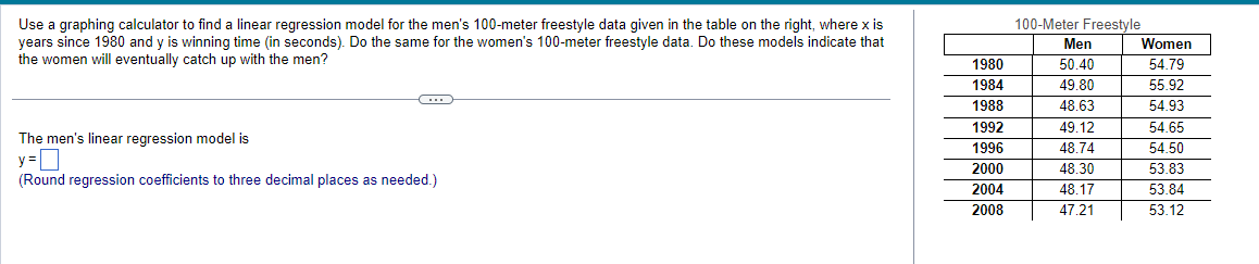 Solved Use a graphing calculator to find a linear regression | Chegg.com