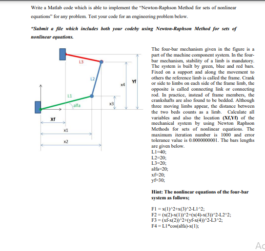 Solved YT X4 Write a Matlab code which is able to implement | Chegg.com