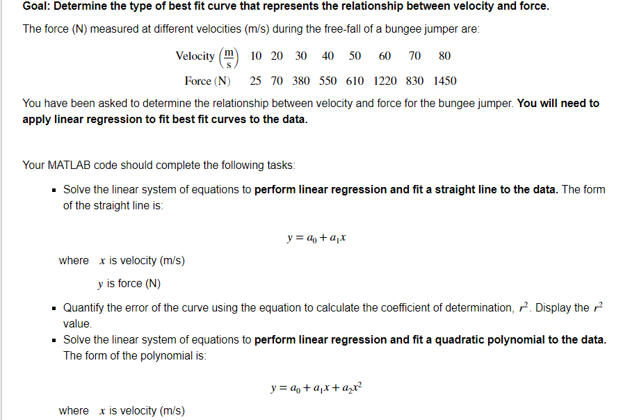 Solved 50 Goal: Determine the type of best fit curve that | Chegg.com