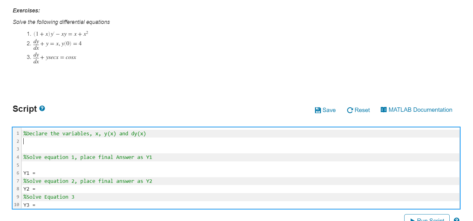 Solved Exercises: Solve the following differential equations | Chegg.com